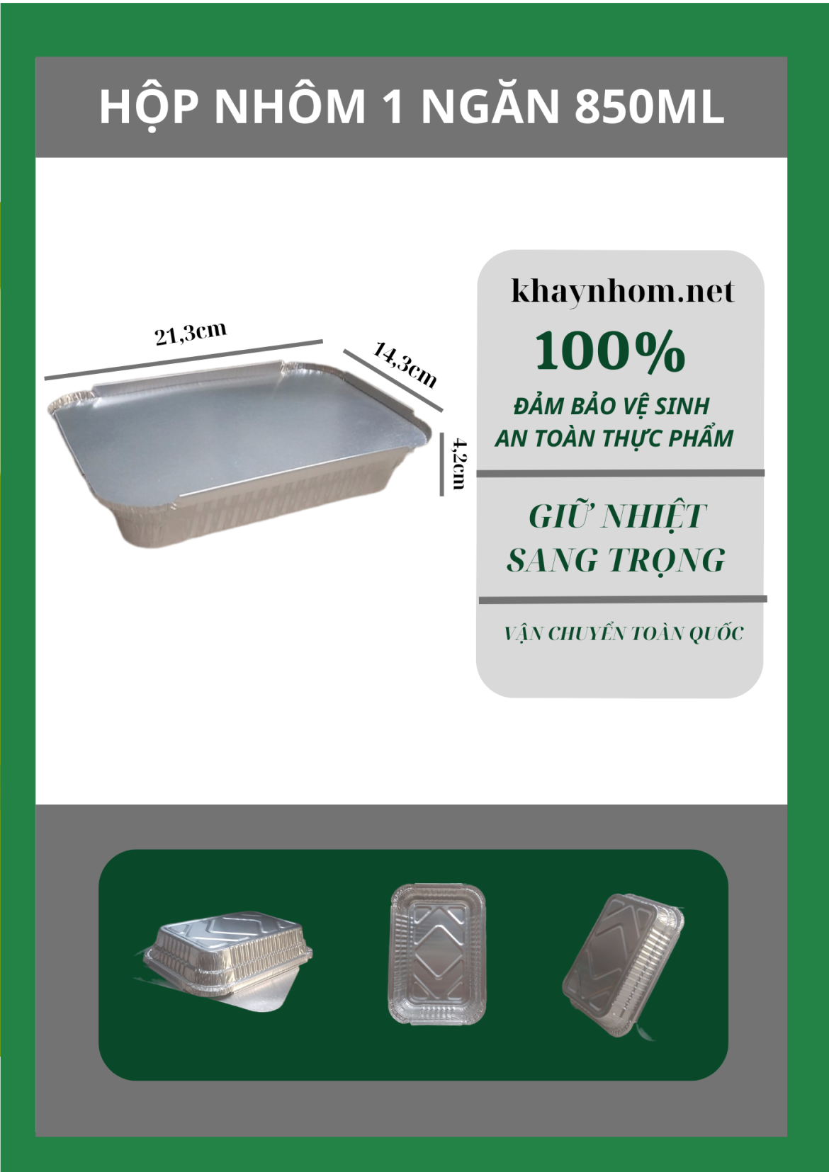 Khay nhôm thực phẩm 850ml - Khay Nhôm FTC